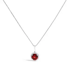 HAUS OF BRILLIANCE 10k Gold Gemstone And Diamond Accent Halo Pendant Necklace - White | Red Garnet